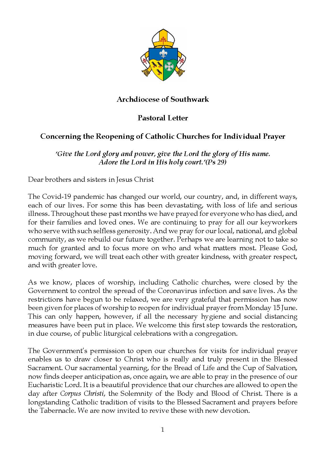 Pastoral Letter from the Archbishop of Southwark – 11 June 2020 – ST ...
